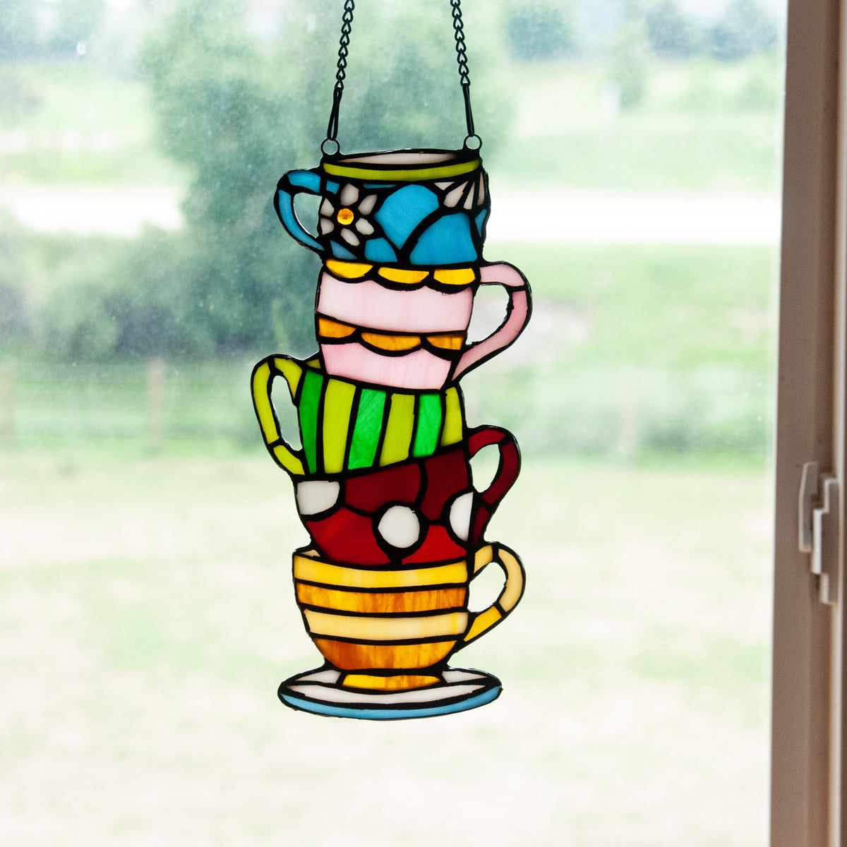 Stacked Teacups Stained Glass Window Panel – The Boulder Tea Company