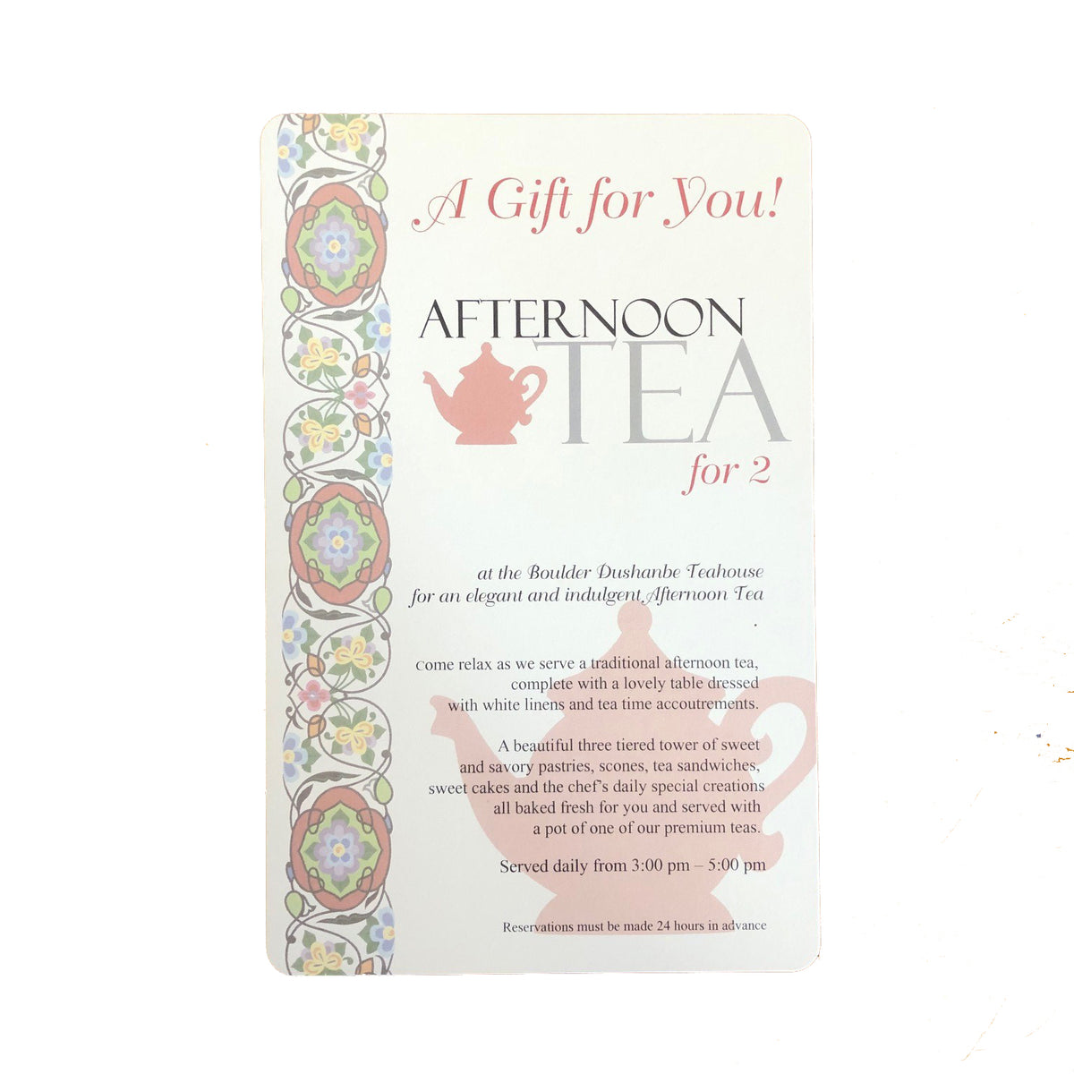 Afternoon Tea Gift Certificate for use at The Teahouse – The Boulder ...
